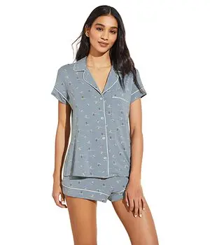 Eberjey Gisele Printed Tenceltm Modal Shorties Pj Set Women's Pajama Sets Nutcracker Holly Red/ivory Gray