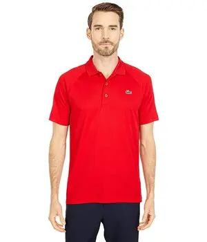 Lacoste Short Sleeve Sport Breathable Run-resistant Interlock Polo Shirt Men's Clothing White Red