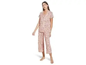 Eberjey Gisele Printed Short Sleeve Crop Pajama Women's Pajama Sets Rose Garden Cameo Pink/pale Pi Coral