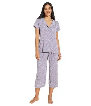 Eberjey Gisele Printed Short Sleeve Crop Pajama Women's Pajama Sets Rose Garden Cameo Pink/pale Pi Gray