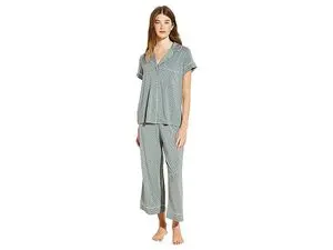 Eberjey Gisele Printed Short Sleeve Crop Pajama Women's Pajama Sets Rose Garden Cameo Pink/pale Pi Green