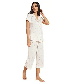 Eberjey Gisele Printed Short Sleeve Crop Pajama Women's Pajama Sets Rose Garden Cameo Pink/pale Pi White
