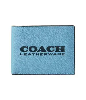 COACH Slim Billfold In Pebble Leather With  Leatherware Branding - Blue