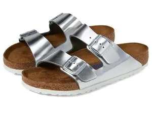 BIRKENSTOCK Arizona Soft Footbed Metallic Leather Dress Sandals - Silver