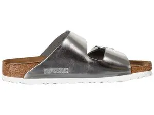 BIRKENSTOCK Arizona Soft Footbed Metallic Leather Dress Sandals - Silver
