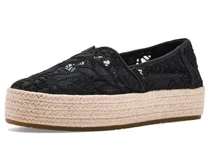 Toms Valencia Floral Crochet Espadrille Platform Shoes - Black