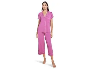 Eberjey Gisele S/slv Crop Pj Set Women's Pajama Sets Slate Blue Pink