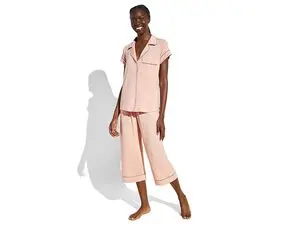 Eberjey Gisele S/slv Crop Pj Set Women's Pajama Sets Pure Ivory/navy Red