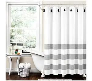 LUSH DECOR Boho Tassel Stripe Shower Curtain 72x72 By - One-color