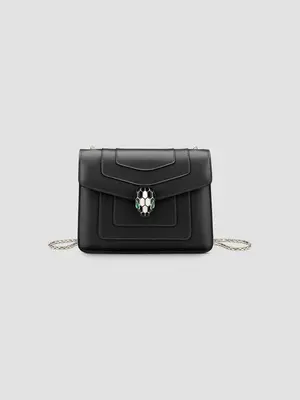 BVLGARI Small Serpenti Leather Crossbody Bag Black