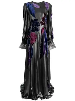 Alberta Ferretti Floral Appliqué Lace Cuff Gown