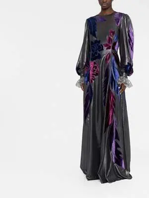 Alberta Ferretti Floral Appliqué Lace Cuff Gown