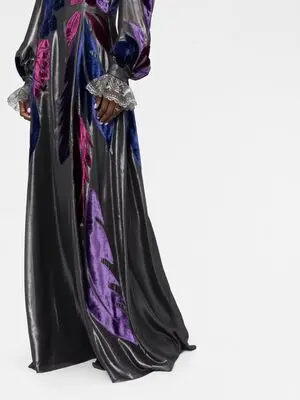 Alberta Ferretti Floral Appliqué Lace Cuff Gown