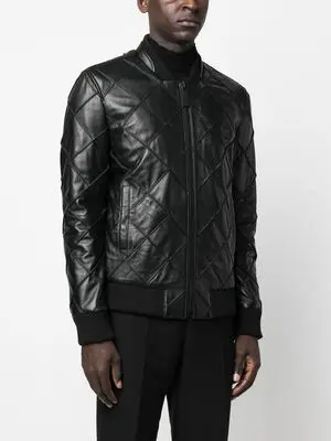 Philipp Plein Quilted Leather Bomber Jacket