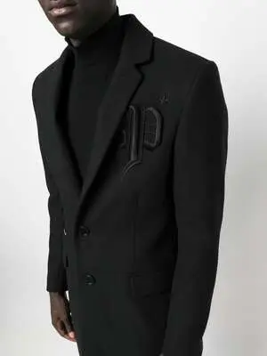 Philipp Plein Embroidered Logo Single-breasted Coat