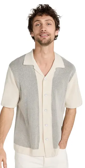 Rag & Bone Harvey Knit Camp Shirt - Ivory/black