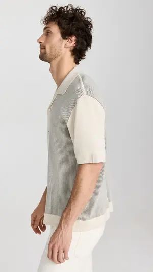 Rag & Bone Harvey Knit Camp Shirt - Ivory/black