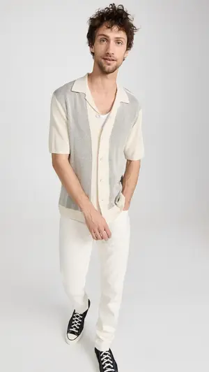 Rag & Bone Harvey Knit Camp Shirt - Ivory/black