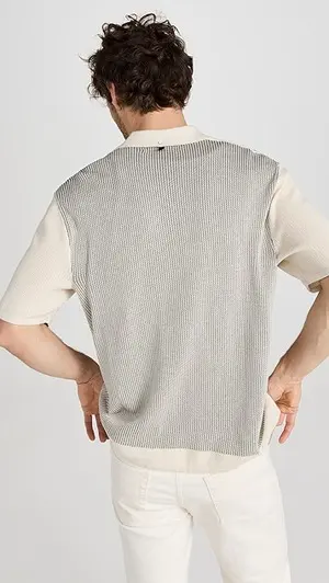 Rag & Bone Harvey Knit Camp Shirt - Ivory/black