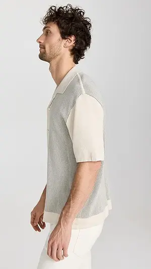 Rag & Bone Harvey Knit Camp Shirt - Ivory/black