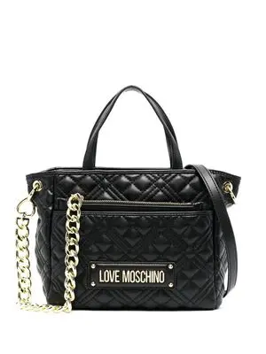 Moschino Quilted Logo-plaque Tote Bag - Black