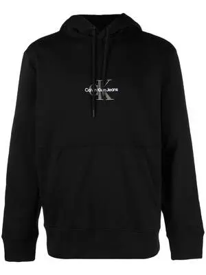Calvin Klein Logo-embroidered Long-sleeve Hoodie - Black