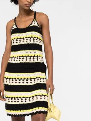 GANNI Striped Open-knit Minidress