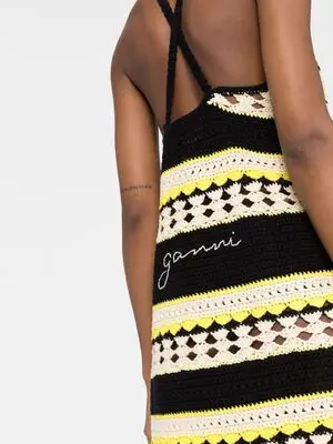GANNI Striped Open-knit Minidress