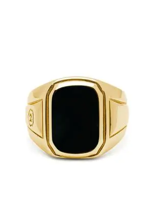 NIALAYA JEWELRY Plated Signet Ring With Onyx - Gold