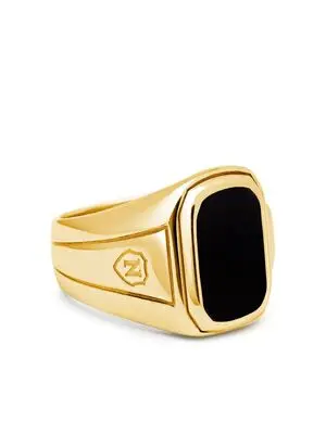NIALAYA JEWELRY Plated Signet Ring With Onyx