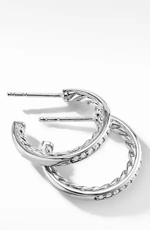 David Yurman Extra Small Hoop Earrings With Pavé Diamonds