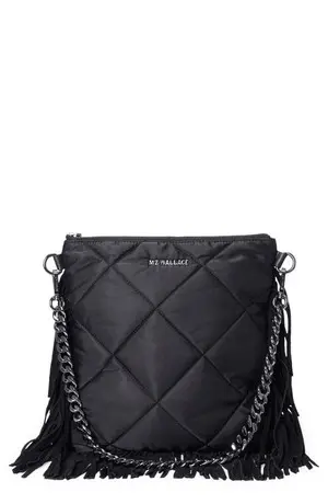 Mz Wallace Madison Fringe Quilted Crossbody Bag Black Fringe