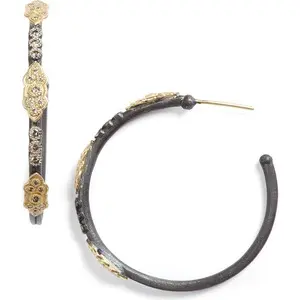 Armenta Old World Diamond Hoop Earrings - Blackened Silver/ Yellow Gold