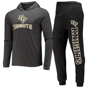 CONCEPTS SPORT Heather Charcoal Ucf Knights Meter Long Sleeve Hoodie T-shirt & Jogger Pajama Set - Black