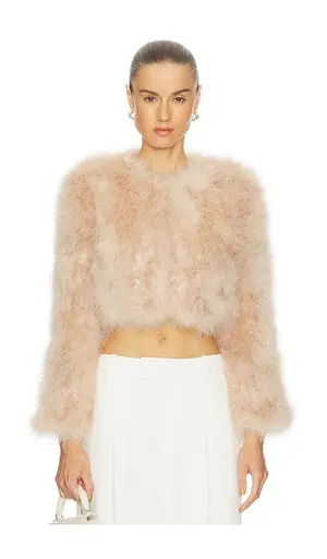 BUBISH Manhattan Crop Feather Jacket - Creme Brulee
