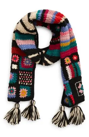 FRENCH KNOT Woodstock Crochet Wool Scarf - Black