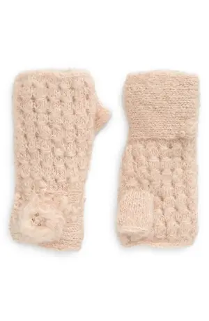 FRENCH KNOT Mae Embroidered Fingerless Mohair & Wool Gloves - Blush