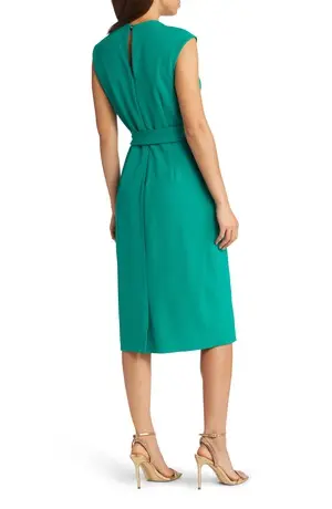 TAHARI ASL Cross Neck Tie Waist Sheath Dress - Dynasty Green