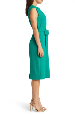 TAHARI ASL Cross Neck Tie Waist Sheath Dress - Dynasty Green