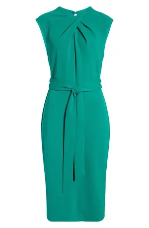 TAHARI ASL Cross Neck Tie Waist Sheath Dress - Dynasty Green