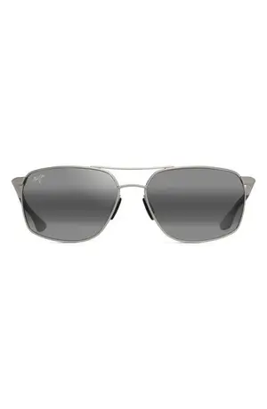 Maui Jim Puu Kukui 58mm Polarized Rectangle Sunglasses Silver