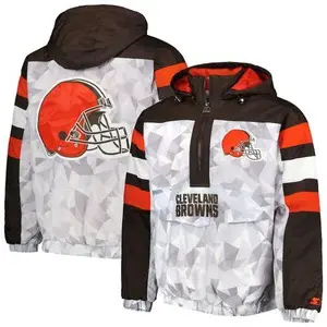 STARTER Brown Cleveland Browns Thursday Night Gridiron Raglan Half-zip Hooded Jacket - White