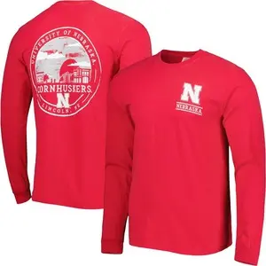 IMAGE ONE Nebraska Huskers Circle Campus Scene Long Sleeve T-shirt - Scarlet