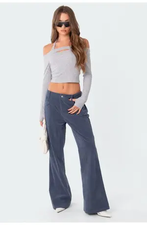 EDIKTED Dawn High Waist Wide Leg Corduroy Pants
