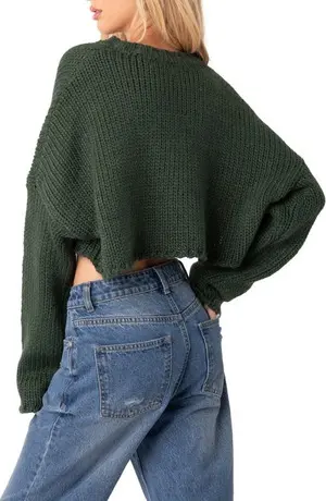 EDIKTED Mega Star Intarsia Crop Sweater - Green
