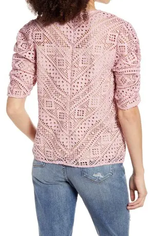 Endless Rose Chevron Stripe Lace Top - Pink