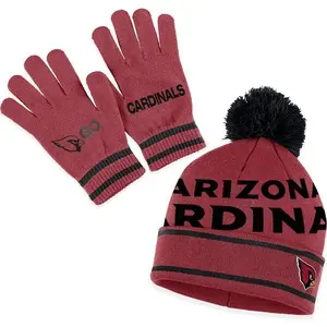 WEAR BY ERIN ANDREWS Arizona S Double Jacquard Cuffed Knit Hat With Pom And Gloves Set - Cardinal
