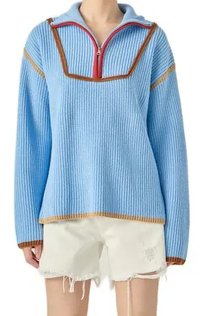 English Factory Color Accent Half-zip Pullover - Ocean Blue Multi