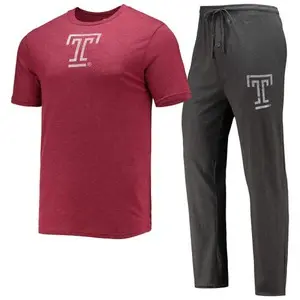 CONCEPTS SPORT Heathered Charcoal/cherry Temple Owls Meter T-shirt & Pants Sleep Set