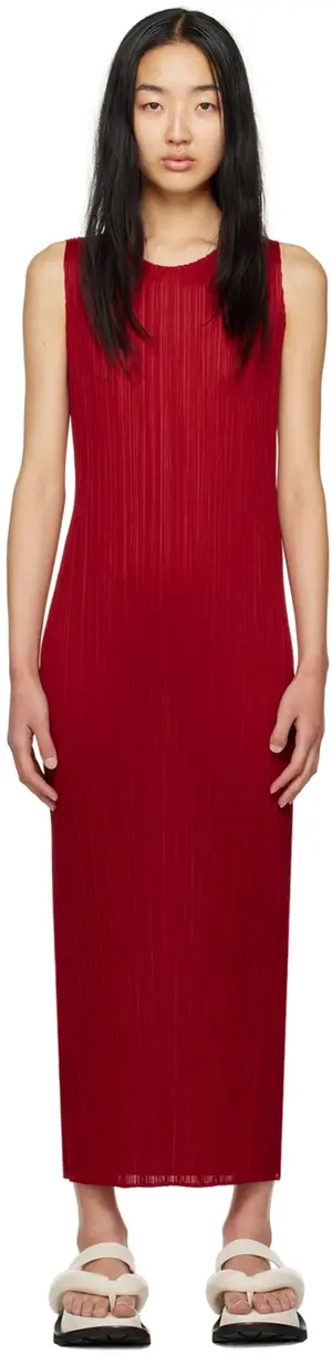 Issey Miyake Pleats Please Issey Miyake Red Colorful Basics Maxi Dress - 24 Red